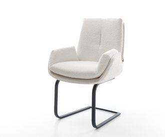 DELIFE Freischwinger Clea-Flex Boucl&eacute; Creme-Wei&szlig; Freischwinger flach Schwarz, Esszimmerst&uuml;hle