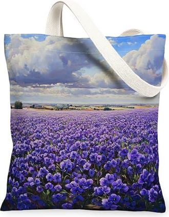 Generic Sac fourre-tout en toile avec motif floral violet printanier, 33 x 38,1 cm, sac d&eacute;picerie r&eacute;utilisable pour femme, paysage naturel, peinture esth&eacute;tiqu