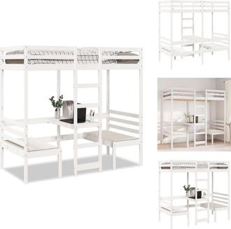 vidaXL Hochbett mit Schreibtisch & Stühlen Weiß 90x200 cm Kiefernholz - Hochbett - Hochbetten - Etagenbett - Hochbettgestell