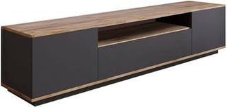 Dmora Fernsehschrank Sinope, Ständer für Wohnzimmerfernseher, Niedriges Wohnzimmer-Sideboard, TV-Ständerbasis, 180x45h45 cm, Eiche und Anthrazit