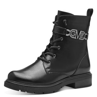 Marco Tozzi by Guido Maria Kretschmer Damen Stiefeletten zum Schnüren aus Kunstleder mit Reißverschluss, Schwarz (Black/Gun Mtl), 41 EU