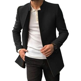 Generic Manteau dhiver pour homme &agrave; simple boutonnage avec col montant et poches, Noir, XXL