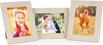 Photolini Bilderrahmen 10x15 cm Holz Weiß, 3er Set Echtholz-Rahmen rustikal, Strandhaus, Made in Germany, Echtglas, zum Aufhängen & Aufstellen, extra Zubehör - 