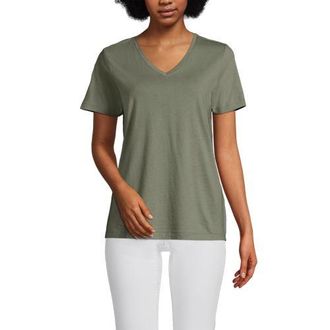 Lands End Supima Kurzarm-Shirt mit V-Ausschnitt, Damen, Gr&ouml;&szlig;e:48-50 regular, Gr&uuml;n, Baumwolle, by Lands End