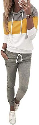 ORANDESIGNE Surv&ecirc;tement Femmes Casual Sweats &agrave; Capuche Sportswear Manches Longues Suit Zipper V&ecirc;tements de Fitness Femme Pantalons Sports Jogging-2pcs Jaune 42