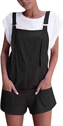 ORANDESIGNE Salopettes Femme Shorts Combinaisons Chic Les Bretelles Pantalons Courts Combi-Short Casuel Romper Jumpsuit Pantalons De Poche Playsuits C Noir 44