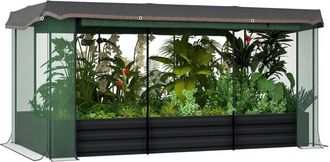 OUTSUNNY Hochbeet Stahl, Pflanzkasten, Blumenkasten mit Vogelschutznetz, Sonnenschutz, Gartenbeet f&uuml;r Balkon, Terrasse, Dunkelgrau, 230 x 110 x 110