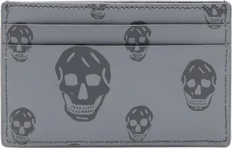 Alexander McQueen Skull-Embossed Leather Card Case - Grey