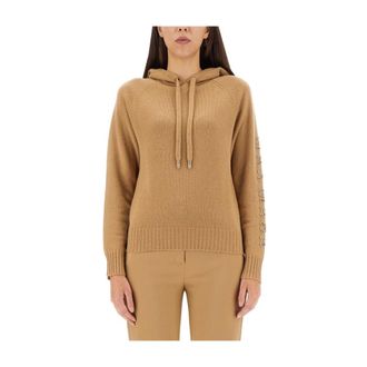 Max Mara Femme, Pulls, Beige, Taille: 38 FR Hood with Drawstring Logo
