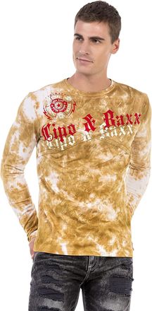 Cipo & Baxx Herren Sweatshirt CL489 Mustard - Stylischer Pullover im Modernen Streetwear Look mit Rundhals & Print - Bequemer Sweater f&uuml;r Alltag, Freizeit & Party