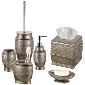 Creative Scents Dublin Badezimmer-Zubeh&ouml;r-Set, 6-teilig, inklusive Seifenspender, Seifenschale, Becher, Zahnb&uuml;rstenhalter, Taschentuchbox-Abdeckung, WC-B&uuml;rste (Silber