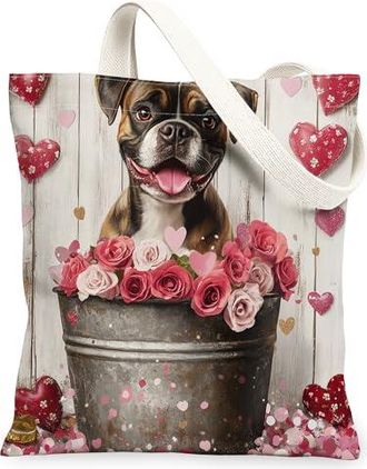 Generic Boxer Dog Sac fourre-tout en toile pour faire du shopping 33 x 38,1 cm, sac &agrave; bandouli&egrave;re r&eacute;utilisable pour femme, peinture danimaux domestiques, d&eacute;co
