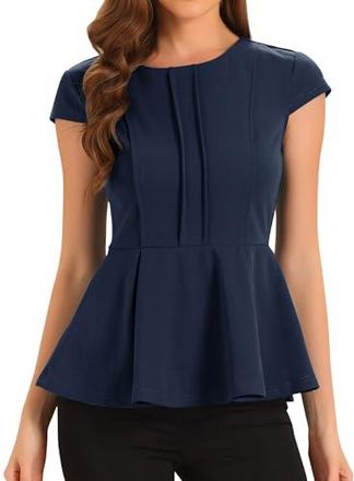 Allegra K Chemisier Peplum à col Rond élégant pour Femmes Bleu foncé L
