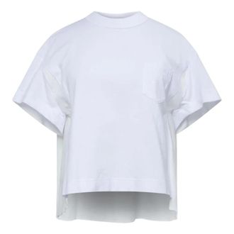 sacai Femme, Tops, Blanc, Taille: 42 FR Light Weight Denim x Cotton Jersey T-Shirt
