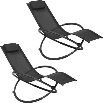 Woltu 2er Set Schaukelliegen Outdoor, Klappbare Relaxliegen mit Kopfstütze und Armlehnen, Schwingliege für Garten Balkon Terrasse, Schwarz