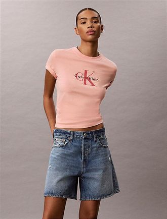 Calvin Klein T-shirt Aus Gewaschener Baumwolle Mit Monogramm - Light Red - Damen - XS
