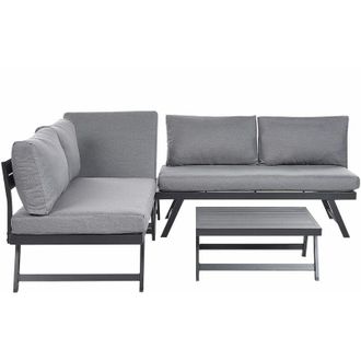 Beliani Gartenset Grau Aluminium Polyester 5-Sitzer 2 Sofas und Tisch Einstellbare R&uuml;ckenlehne Terrasse Garten Outdoor Modern