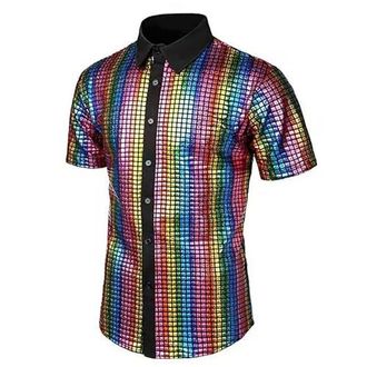 Generic Chemise A Paillette Homme- Chemise &agrave; Manches Courtes Paillet&eacute;E pour Spectacles De Sc&egrave;Ne Disco Et Clubs Id&eacute;Ale pour Concerts Et Festivals Chic