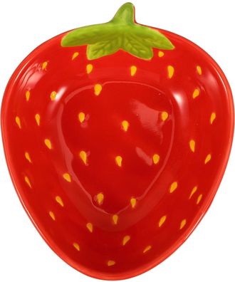Pretyzoom Dessertschale aus Keramik, Erdbeermotiv, Lebensmittel-Servierschale, Salatschale, Rot, 13 x 10,5 x 3,8 cm, ideal f&uuml;r Familientreffen und festliche Dek