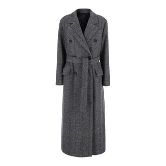 Brunello Cucinelli Karierter Zweireihiger Mantel - - Coats - Damen - Grau - M