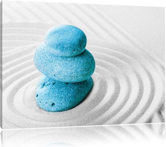 Pixxprint Drei Steine im Sand mit Muster B&W, Größe: 60x40cm, Leinwandbild, fertig gespannt, Wandbild, Dekoration, Kunstdruck, kein Poster