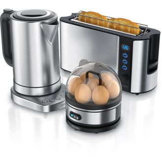 Arendo Fr&uuml;hst&uuml;cks Set in Edelstahl Optik - Wasserkocher / Toaster / Eierkocher - Arendo