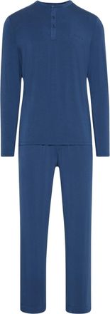 Calvin Klein Herren Pyjama-Set mit Knopfleiste, Blau (Dark Denim), XL