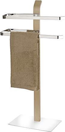 WENKO Porte Serviette Salle de Bain sur Pied Samona Nature, chromé - Bois, 40,5x79,5x21,5 cm