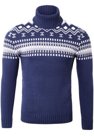 Reslad Strickpullover Reslad Rollkragenpullover Herren Grobstrick Norweger Pullover Winter (1-tlg) Strickpullover M&auml;nner Norwegermuster mit Roll Neck