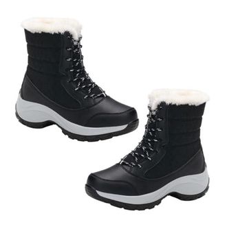 Hemoton Bottes de Neige Chaudes pour Femmes &agrave; Lacets Bottines DHiver -Mollet Doubl&eacute;es de Fausse Fourrure Semelle Antid&eacute;rapante en Caoutchouc Taille 37 Couleur