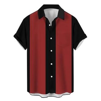 Generic DENGJIAMY Chemise hawa&iuml;enne &agrave; manches courtes pour homme, t-shirt ray&eacute; vertical, v&ecirc;tements d&eacute;contract&eacute;s pour les vacances, chemise boutonn&eacute;e, grande t