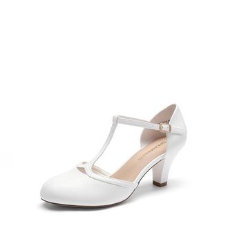 Dream Pairs Mary Jane SDPU26001W Escarpins &agrave; bout ferm&eacute; et talons confortables pour femme, blanc, 38 EU