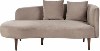 Beliani Chaiselongue Rechtsseitig Hellgrau Samtstoff Holzfüße Dunkelbraune Beine Kissen Inklusive Glamourös Wohzimmer