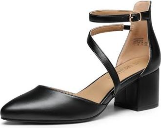 Dream Pairs Escarpins Femmes Chaussures à Talons Elégantes pour Femmes Bout Fermé Escarpin Antidérapante Ajustement réglable SDPU2354W,Size 40.5,Noir-PU,SDPU2354W