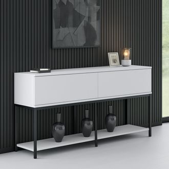 Dmora Kommode Altair 150x30x80 cm Wei&szlig; 2 B&ouml;den, 4 F&auml;cher