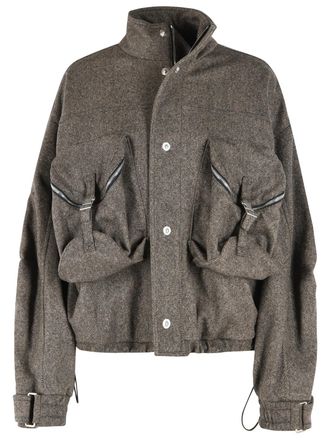The Attico Blouson Attico Bomber En Laine M&eacute;lang&eacute;e Beige Et Noir