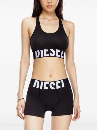 Diesel Logo-Print Stretch-Cotton Bralette - Black