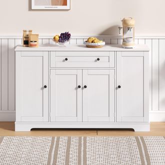 Generic Multifunktionales Küchenbuffet mit 4 Aufbewahrungsbereichen, verstellbaren Einlegeböden und Türregalen, modernes Sideboard mit Kippschutz für Küche, E