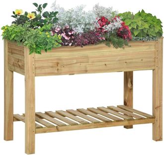 OUTSUNNY Jardini&egrave;re sur&eacute;lev&eacute;e - Outsunny - avec &Eacute;tag&egrave;re de Rangement en Bois - Trous de Drainage - 113 x 56 x 84 cm - vert