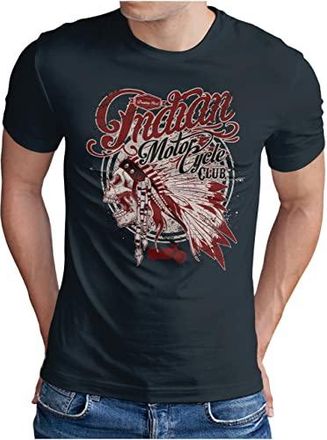 OM3 T-shirt Indian-Motorcycle-Club | Homme | Crâne Chopper Moto | S - 5XL, bleu marine, 3XL