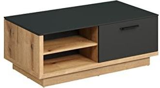 Trendteam Synnax - Couchtisch - Anthrazit/Evoke Eiche - Kaffeetisch mit 4 offenen F&auml;chern und 2 Klappen - (BxHxT) 110 x 42 x 60 cm - Sofatisch auf einem Sockel 