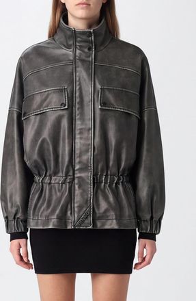 Pinko Kurze Bomberjacke aus Kunstleder mit Trichterkragen und elastischem Bund