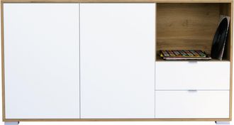 Vladon Sideboard Milano, Kommode mit 2 Türen und 2 Schubladen Weiß matt, Made in Germany, Korpus Eiche Evoke (152,5 x 83 x 37 cm)