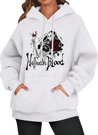 Generic Sweat &agrave; capuche gothique pour femme - Vampire gothique, Halloween, pull &agrave; capuche dautomne tendance effrayant - pour les vacances, blanc, XL