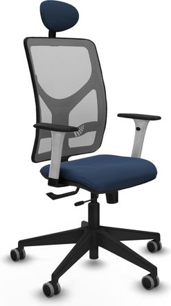 Piqueras y Crespo Schreibtischstuhl in Marineblau, mit wei&szlig;en und schwarzen Armlehnen, h&ouml;henverstellbare Lendenwirbelst&uuml;tze und festes Kopfteil, ausgestattet mit Syncro