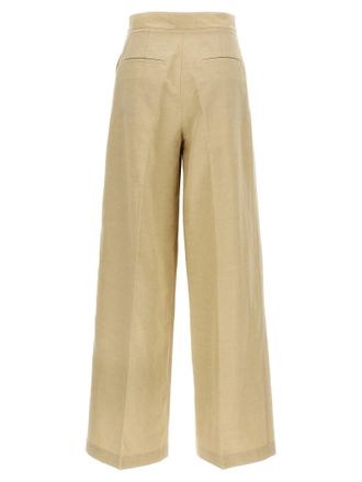 Yves Salomon Pleated High-Waist Linen-Blend Trousers - Beige