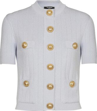 Balmain Femme, Pulls, Bleu, Taille: 36 FR Cardigan en maille &agrave; 4 poches