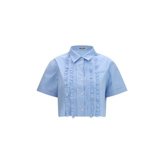 Miu Miu Ruffled Cotton Poplin Blouse - Blue