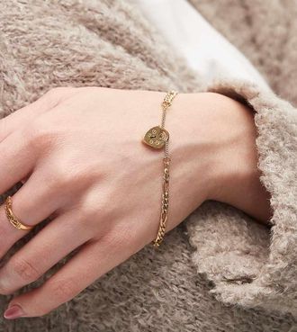 Seol + Gold Armband aus 18-kar&auml;tigem Gold-Vermeil mit herzf&ouml;rmigem Vorh&auml;ngeschloss-Anh&auml;ngern-Goldfarben