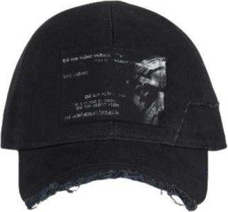 Isabel Benenato Isabel Benenato, unisex, Accessoires, Noir, Taille: L Casquette de baseball en denim imprim&eacute;, visi&egrave;re d&eacute;coup&eacute;e